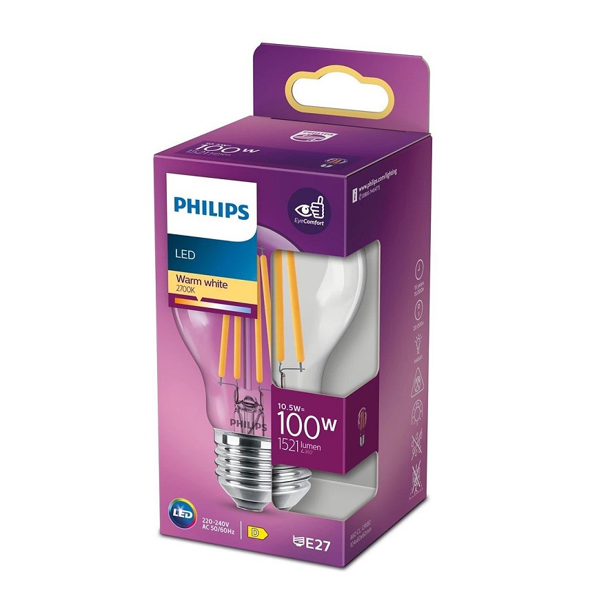 LED SIJALICA FILAMENT E27 10.5W WW 2700K PHILIPS