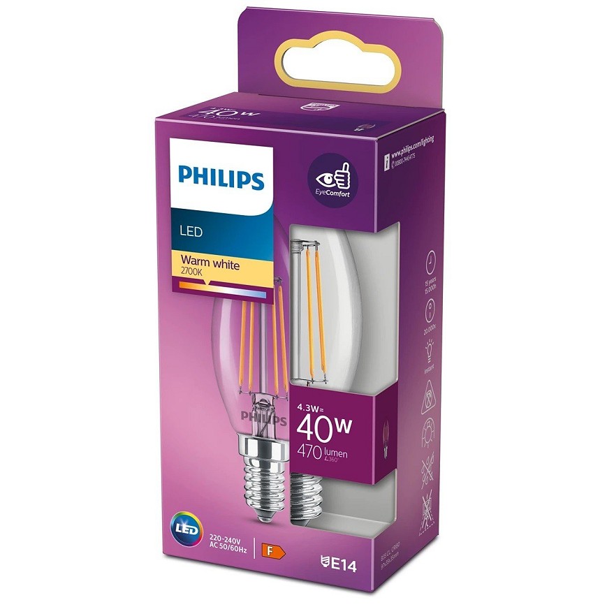 LED SIJALICA FILAMENT E14 C 4.3W WW 2700K PHILIPS