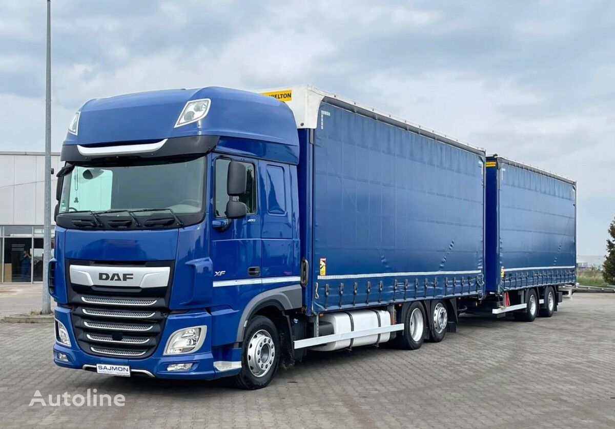 DAF XF 480 / ZESTAW TANDEM 120 M3 / PRZEJAZDOWY / 7,75 M + 7,75 M / kamion sa klizna zavesa cerada + prikolica sa kliznom ceradom