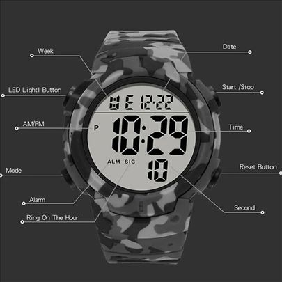 Vojni muški digitalni ručni sat sa svetlećim displ