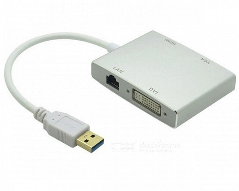 FAST ASIA - Adapter-konvertor USB 3.0 na HDMI+VGA+DVI+RJ45