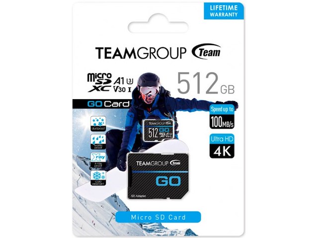 TeamGroup MICRO SDHC/SDXC 512GB GO UHS-I U3 V30, 100/90MB/s +SD Adapter TGUSDX512GU303