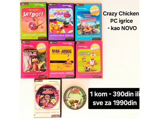 Crazy Chicken igrice za PC 8 kom - kao NOVO