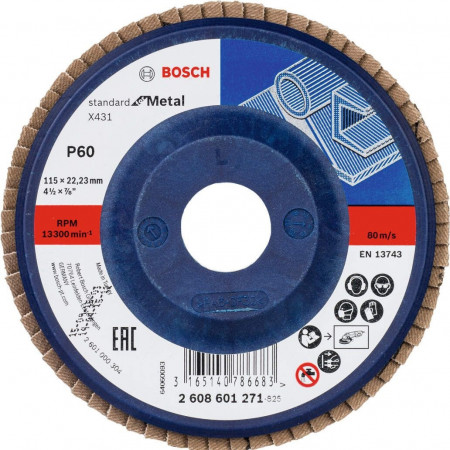 Lamelni brusni disk X431, Standard for Metal 115 mm, 22,23 mm, granulacija 60 BOSCH