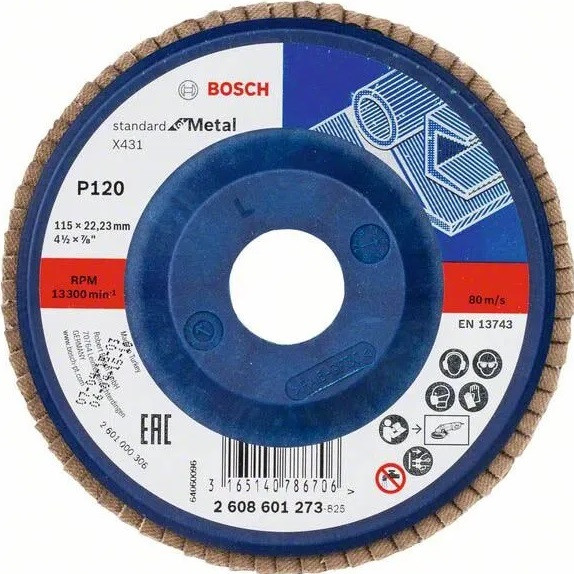 Lamelni brusni disk X431, Standard for Metal 115 mm, 22,23 mm, granulacija 120 BOSCH