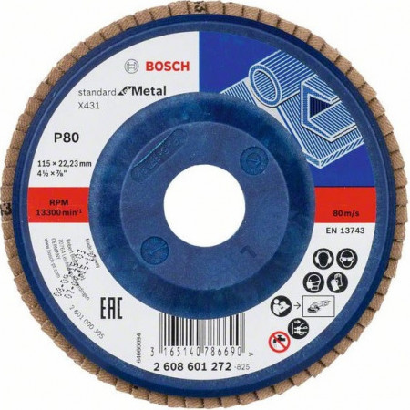 Lamelni brusni disk X431, Standard for Metal 115 mm, 22,23 mm, granulacija 80 BOSCH