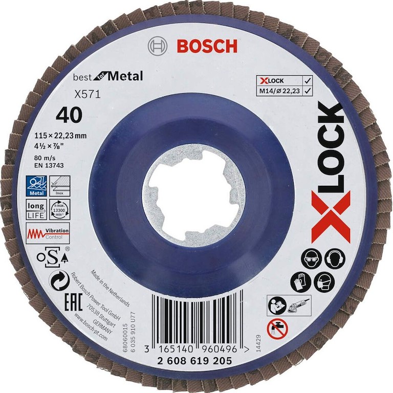 Lamelni brusni disk X-LOCK X571 - 115 mm, granulacija 40 BOSCH
