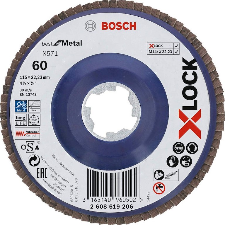 Lamelni brusni disk X-LOCK X571 - 115 mm, granulacija 60 BOSCH