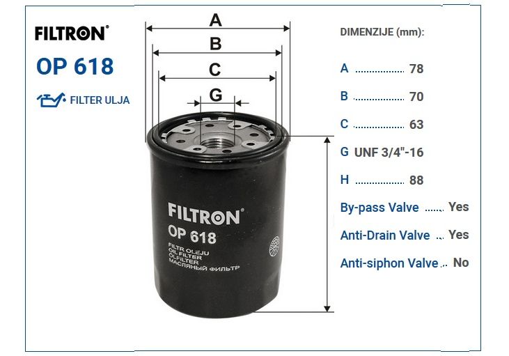 Filter ulja FILTRON OP618