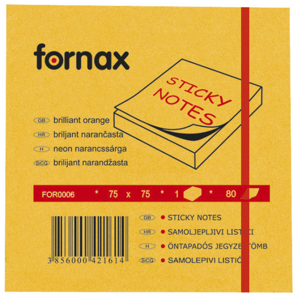 Blok samolepljiv 75x75mm 80L Fornax neon-narandžasti