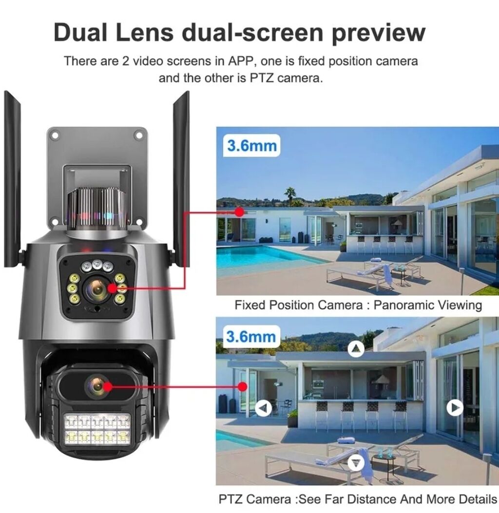 Ip kamera PTZ kamera sa 3 sociva i sirenom 4k 8x zoom Kamera za video