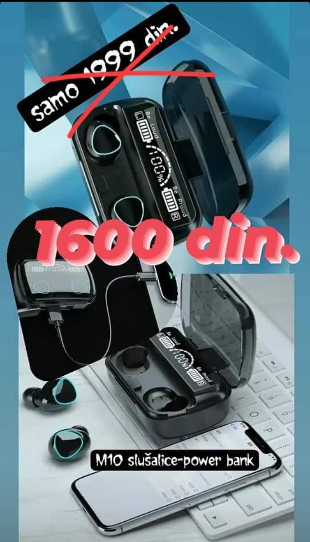 M10 ***2 u 1 bežične slušalice = power bank Promo cena od samo 1600