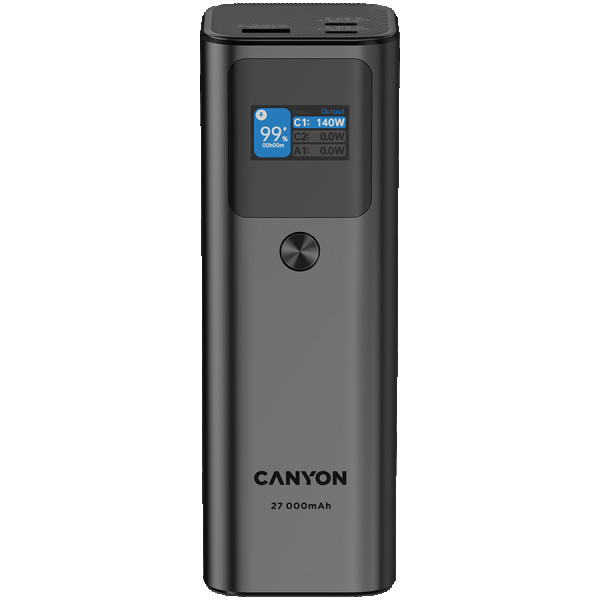 CANYON PB-2010, allowed for air travel power bank 27000mAh97.2Wh Li-poly battery, inout:2xUSB-C PD3.1 140W, out:USB-A QC 3.0 22.5W,TFT display,Dark Grey ( CNE-CPB2010DG )