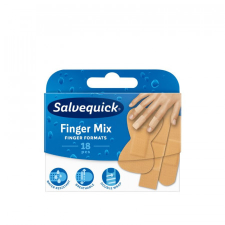 Salvequick flaster vodootporni Aqua resist Finger Mix, za prste 18 komada