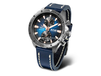Vostok europe muški almaz choronograph plavi sivi sportsko elegantni ručni sat sa plavim kožnim k...
