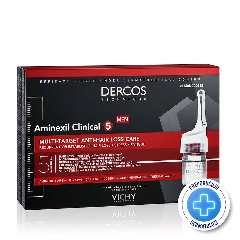 VICHY DERCOS AMINEXIL CLINICAL 5 Ampule protiv opadanja kose za muškarce, 21 ampula