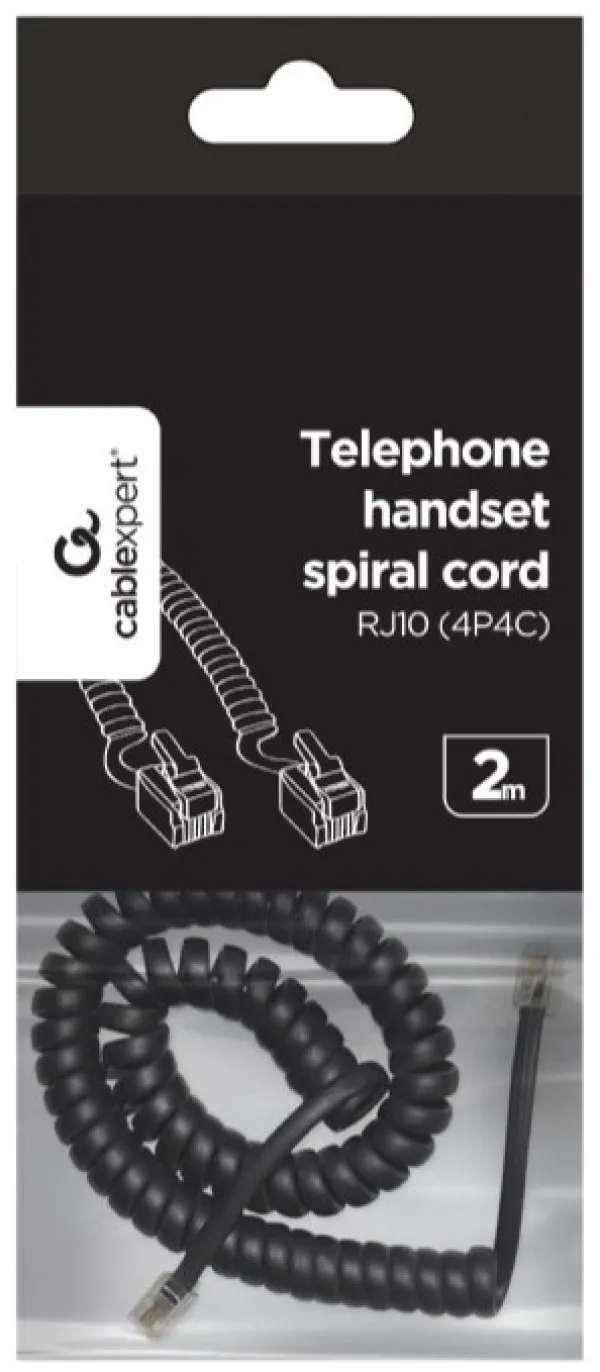 GEMBIRD TC4P4CS-2M Gembird Telefonski kabl spiralni za slusalicu, RJ10 (4P4C), 2m, black