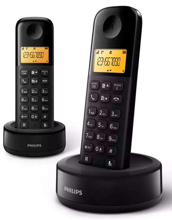 PHILIPS Fiksni bezicni telefon sa dve slusalice Philips D160 DUO Ekran 1.6inc, Black