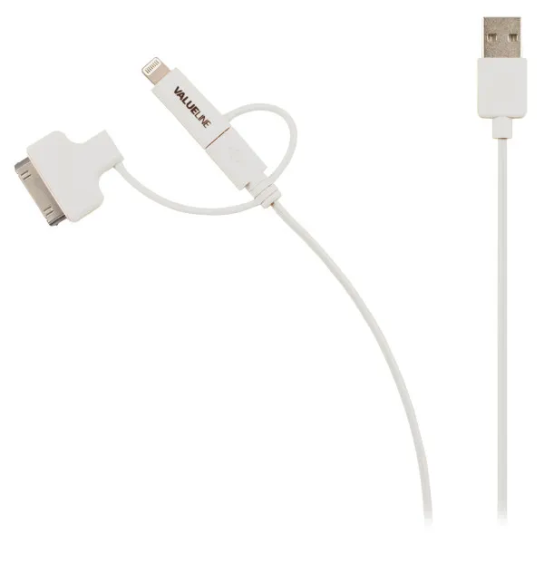 NEDIS VLMP39410W1.00 Nedis 3 u 1 Sync and Charge Cable USB-A Male - Micro B Male 1.00 m White + 30-Pin Doc