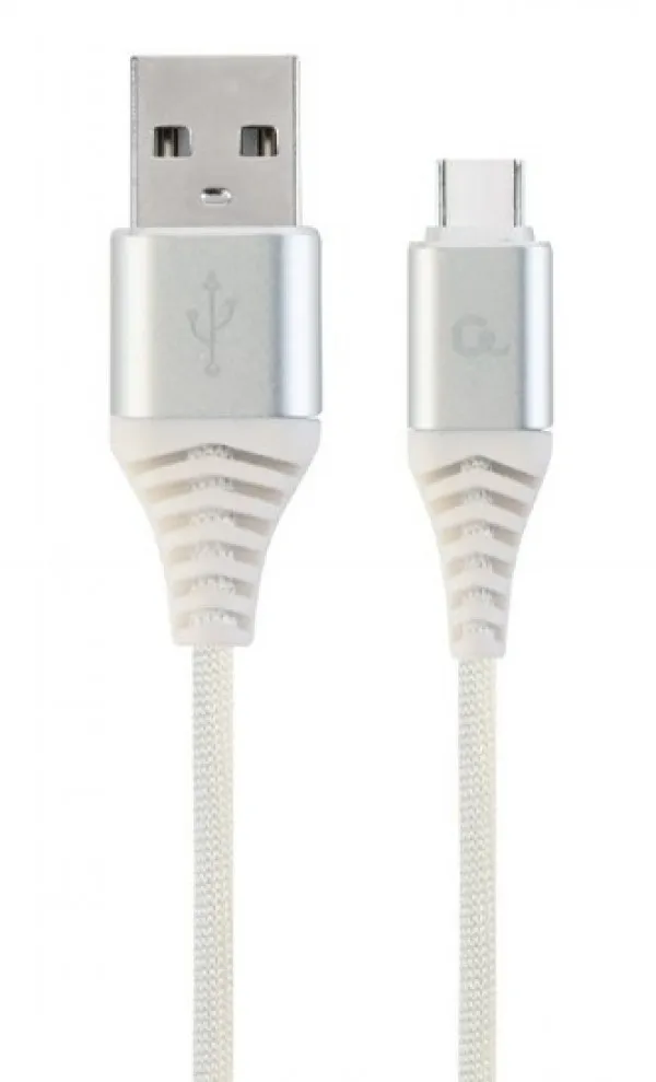 GEMBIRD CC-USB2B-AMCM-1M-BW2 Gembird Premium cotton braided Type-C USB charging -data cable,1m, silver/white