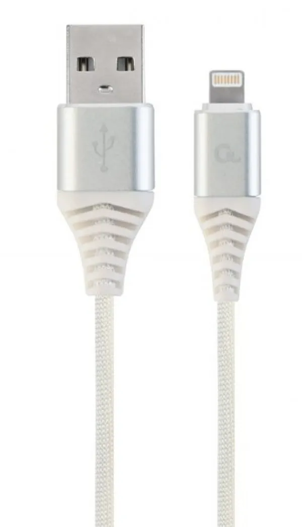 GEMBIRD CC-USB2B-AMLM-1M-BW2 Gembird Premium cotton braided 8-pin charging and data cable, 1m, silver/white