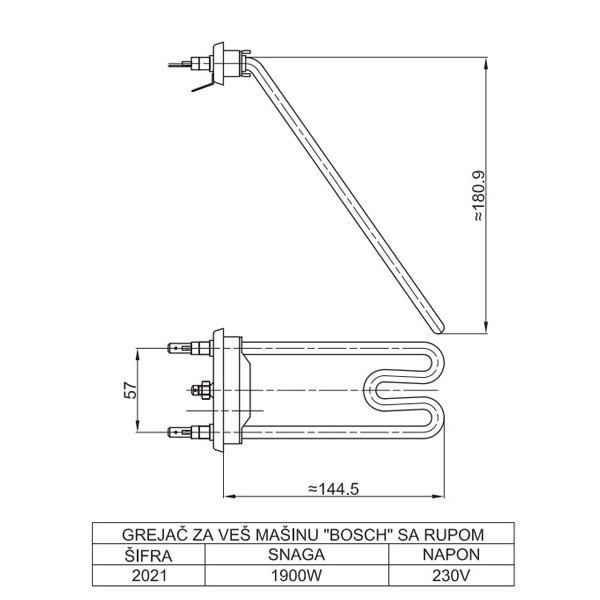 GREJAČ VEŠ MAŠINE 1900W 230V BOSCH SA RUPOM 2021