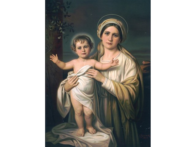 Virgin Mary holding baby Jesus (c1914) F. Doubek (Czech