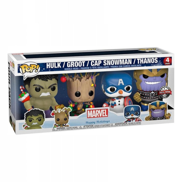 Funko POP! Marvel: Holiday Bobble Head Hulk / Groot / Cap Snowman / Thanos 4PK