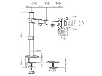 GEMBIRD MA-D1-01 Gembird Podesivi stoni drzac za monitor jedna ruka-Produzeni, tilt, 17-32 max.9kg