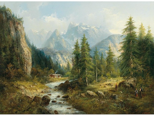 Mountain Landscape with decorative figures Eduard Boehm