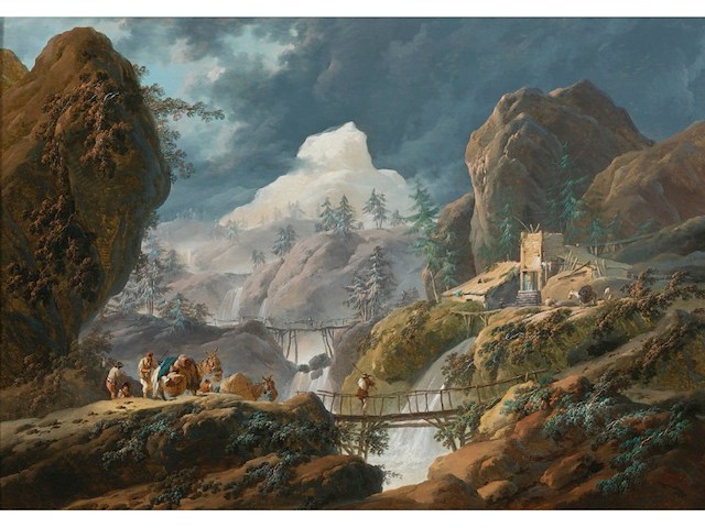 A Mountainous Landscape With Two Foot Bridges And Trave