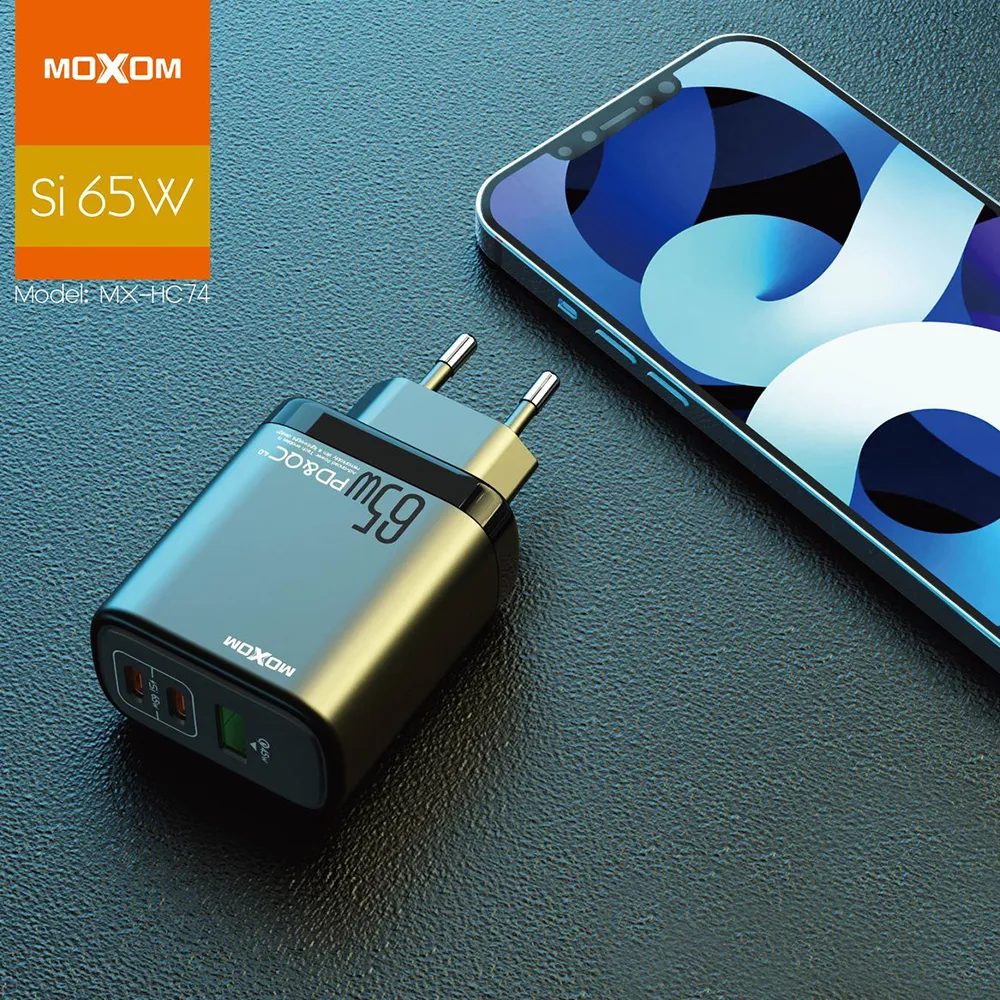 Kuciste punjaca Moxom MX-HC74 2xUSB-C 65W USB-A 60W 5A crno