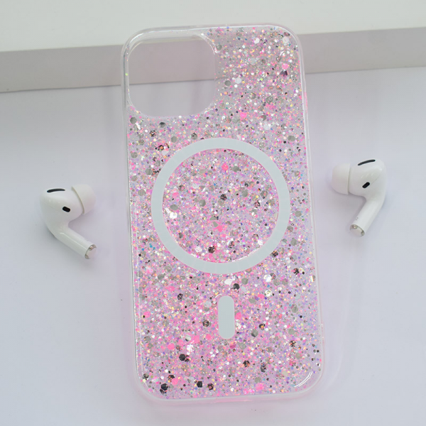 Futrola Maska Shine Shimmer Magsafe za iPhone 15 roze