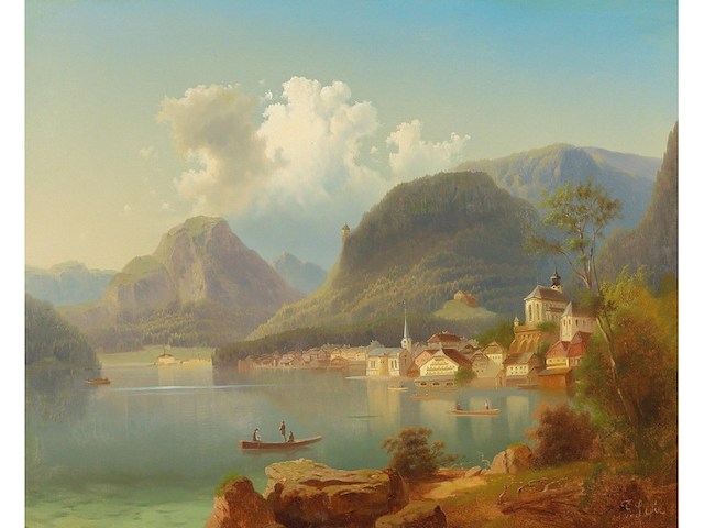 View of Hallstatt Ferdinand Lepie (Austrian, 1824-1883)
