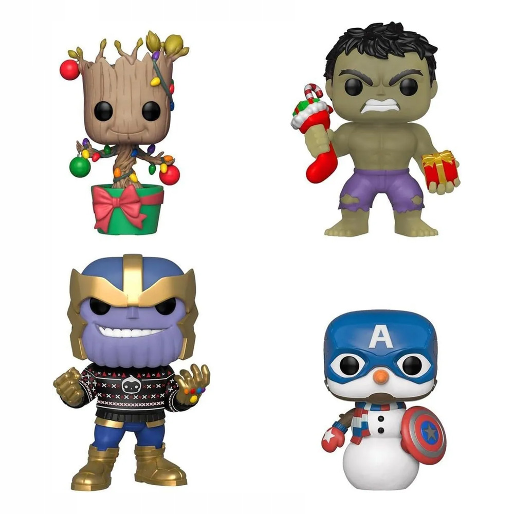 Funko POP! Marvel: Holiday Bobble Head Hulk / Groot / Cap Snowman / Thanos 4PK