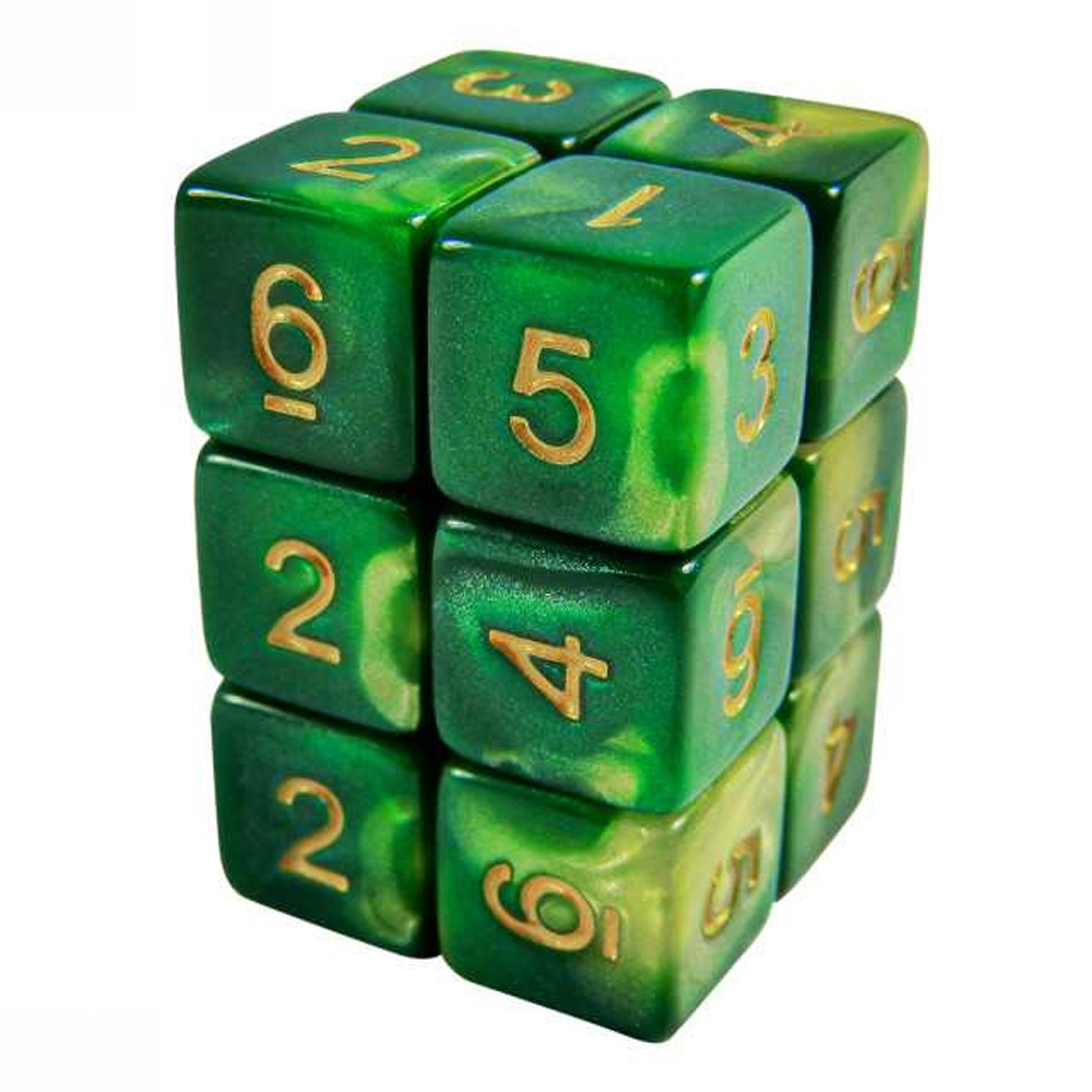 Dice D6 16mm Color GREEN/GREEN Marble (12pc pack)