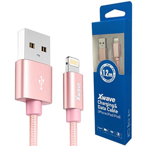 Xwave Kabl USB IPHONE 1.2M 3A,lightning aluminium,upleteni,rose gold mesh