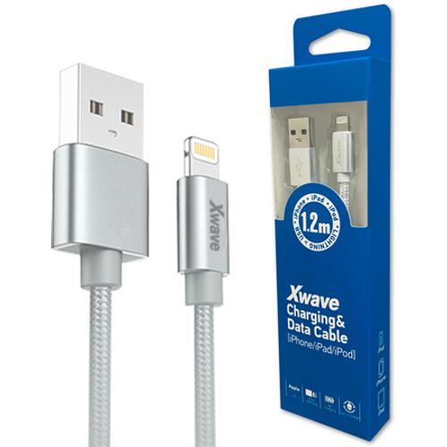Xwave Kabl USB IPHONE 1.2m 3A,lightning aluminium,upleteni srebrni