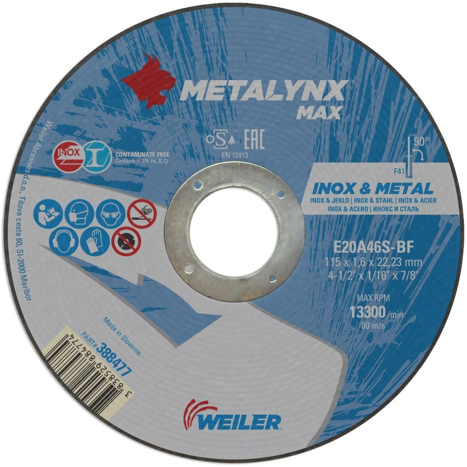 Rezna ploča za metal i inox METALYNX MAX 115-180mm WEILER