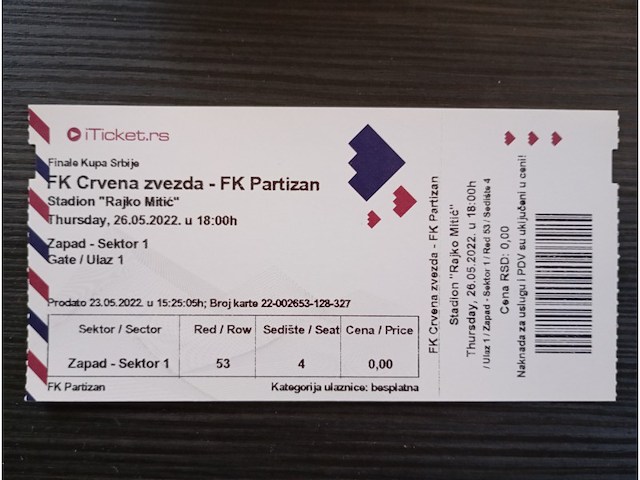 FUDBAL: CRVENA ZVEZDA - PARTIZAN 26.05.2022