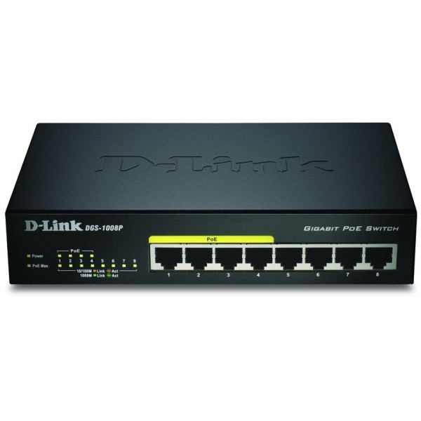 D-Link switch 8P D-Link DGS-1008P/E Metall PoE+