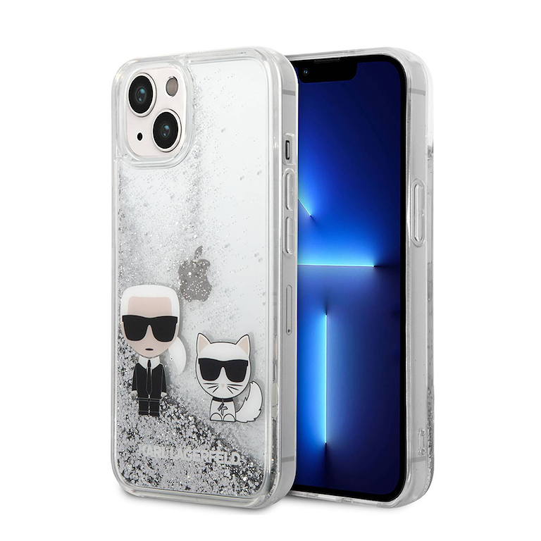 Torbica Karl Lagerfeld Hc Liquid Glitter Karl&Choupette za iPhone 14 6.1 srebrna (KLHCP14SGKCS)