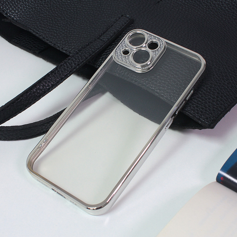 Torbica Silikon Camera Diamond iPhone 14 Plus 6.7 srebrna