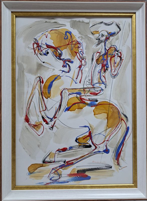Don Kihot 4, crtež, sa 55×40 cm, bez 50×35 cm, Dušan Rajšić, sertifikat, 130 eura