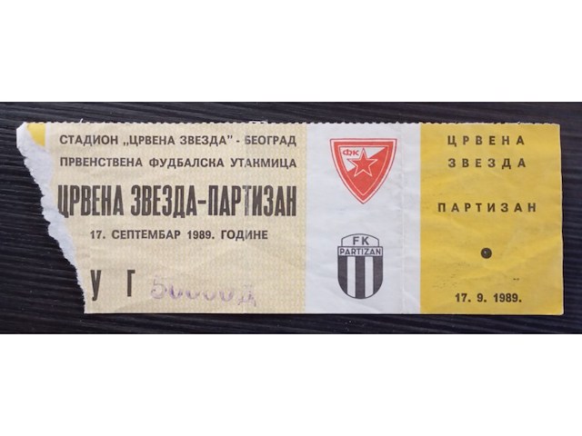 FUDBAL: CRVENA ZVEZDA - PARTIZAN 17.09.1989