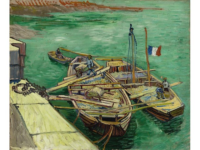 Quay with men unloading sand barges (1888) Vincent van