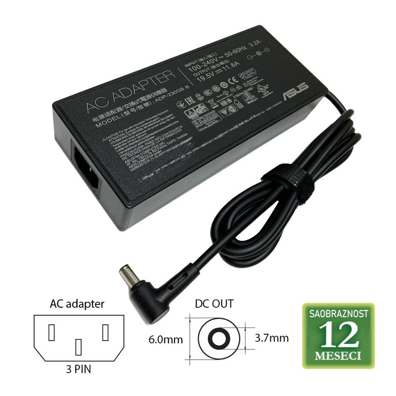 ASUS 19.5V-11.8A ( 6.0 * 3.7 ) ADP-230GB B 230W LAPTOP ADAPTER
