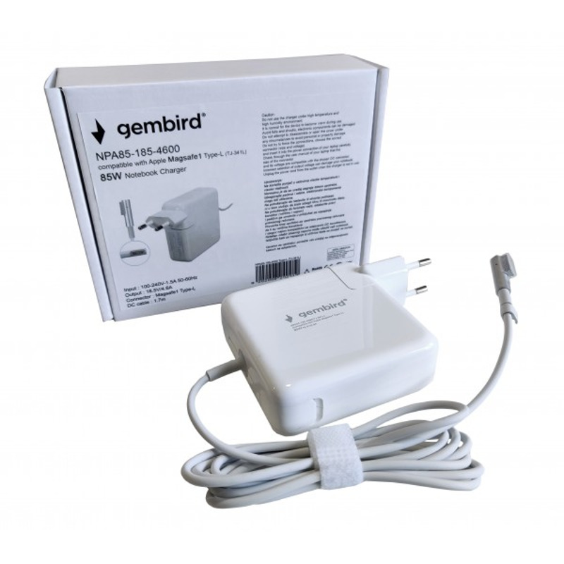 NPA85-185-4600 (TJ-341L Apple Type-L) Gembird punjac za MacBook 85W-18.5V-4.6A, Magsafe1 Type-L