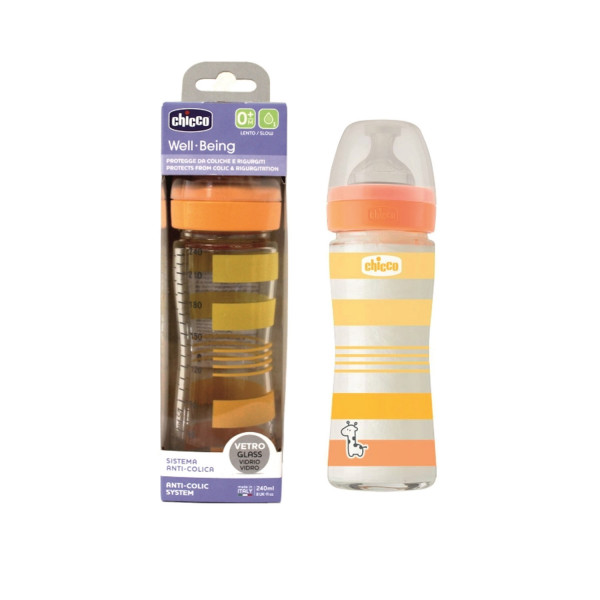 Chicco WB staklena flašica 240ml, silikon,uni.