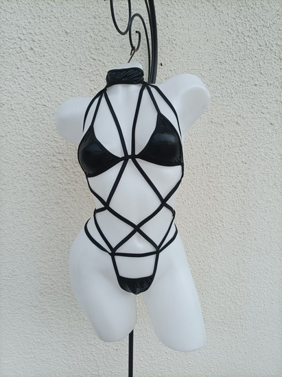 Nov Crni Trakasti Mini PVC/Latex Bikini UNI